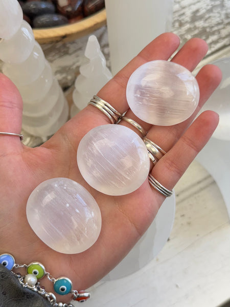 Small Selenite Palm Stone – Witch's Way Craft - Thirteen Circles